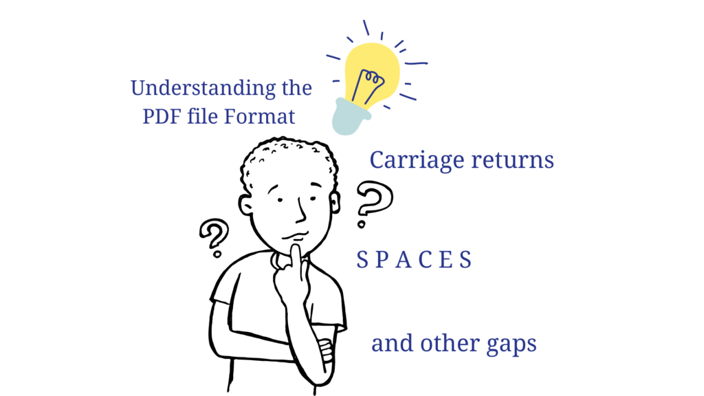 How are carriage returns, spaces and other gaps defined in a PDF file?