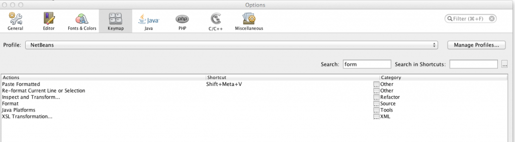 How to customise NetBeans to use your choice of keyboard shortcuts