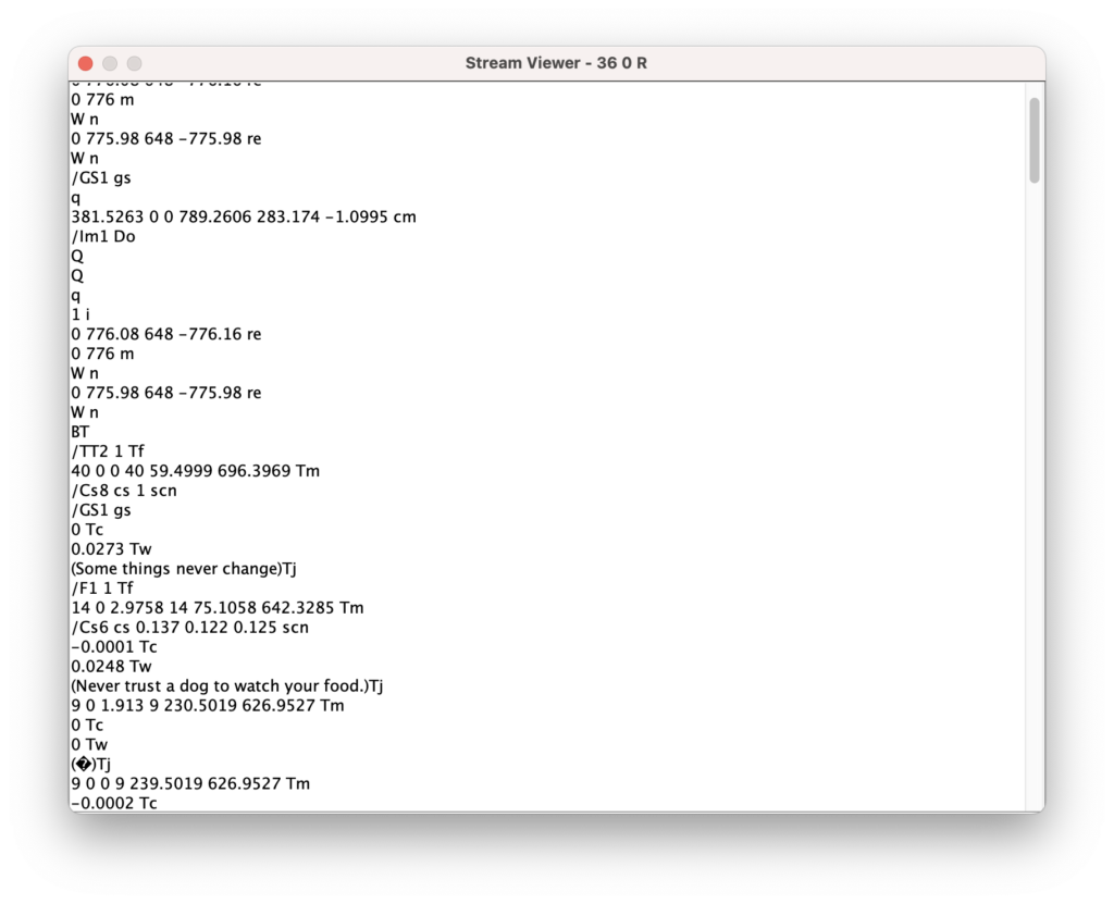 How JPedal allows you to view the commands in a PDF stream